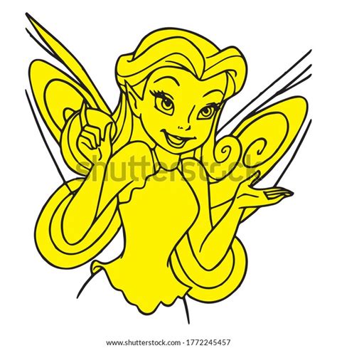Vektor Stok Fairy Line Art Vector Drawing Illustration Tanpa Royalti