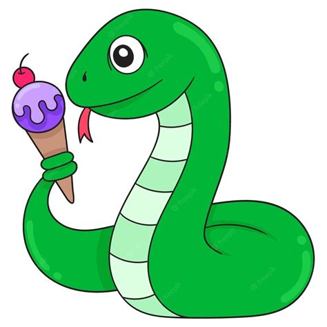 Premium Vector Green Python Holding Ice Cream Cone Doodle Icon Image Kawaii