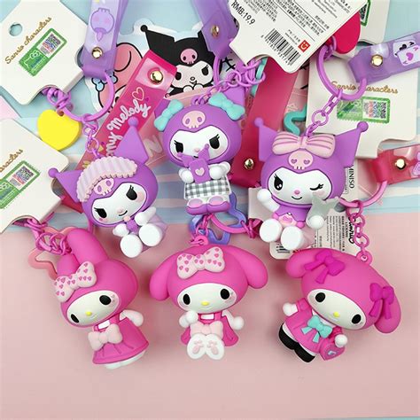 미니소 중국 X 산리오 콜라보 핑크 퍼플 마이멜로디 쿠로미 피규어 스트랩 키링 열쇠고리 6종택1 상품 상세 크로켓