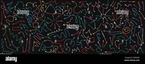 navigation arrows doodle 2d line strokes vector icons on black