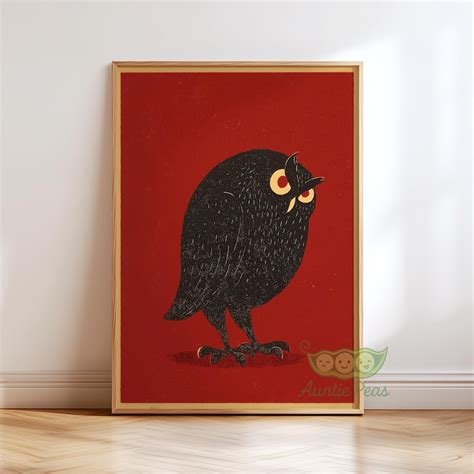 Vintage Owl Art Print Retro Japanese Style Drawing Poster Dark Gothic