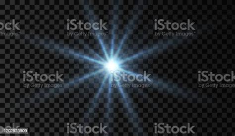 렌즈 플레어 라이트 글로우 효과 파란색 스파클과 눈부심 개체입니다 투명 한 배경에 격리 된 벡터 그림입니다 디자인에 대한 스톡 벡터 아트 및 기타 이미지 Istock