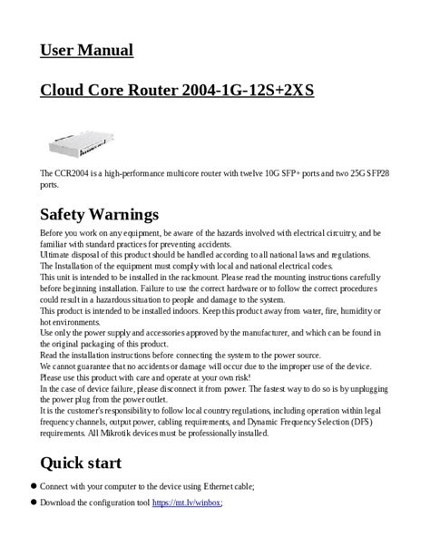 User Manual For Cloud Core Router 2004 1g 12s 2xs Installation Safety