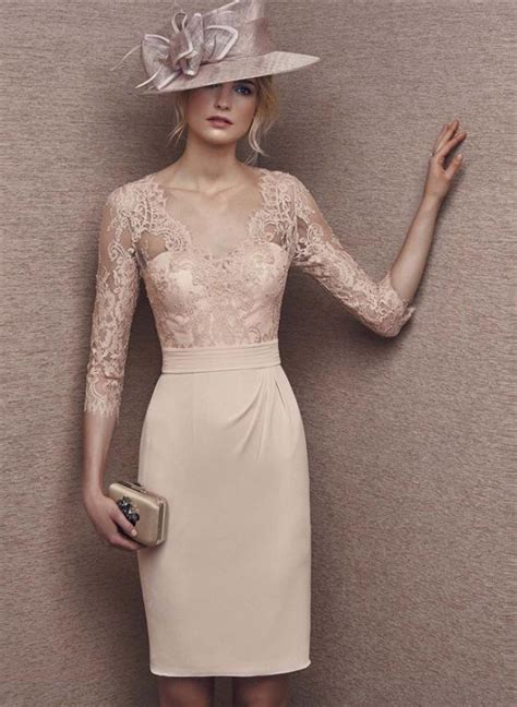 Champagne Lace V Neck Sheath Column Cocktail Dresses Missacc