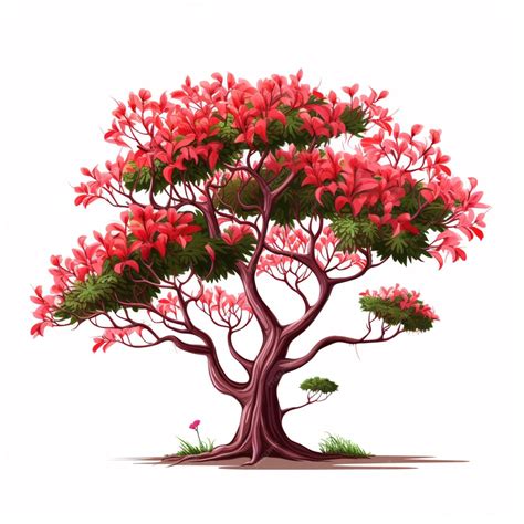Premium Ai Image Indian Coral Tree Flower 2d Cartoon Illustraton On