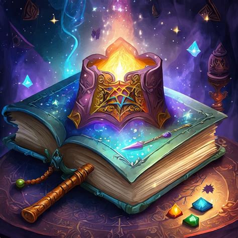 Libro de hechizos mágicos y brujería 3d Vector Premium