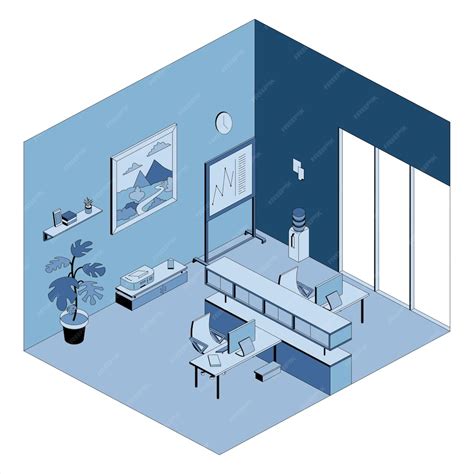 premium vector office interior isometric graphics
