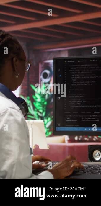Vertical Video Admin Writing Code On Computer And Doing Maintenance On Artificial Intelligence