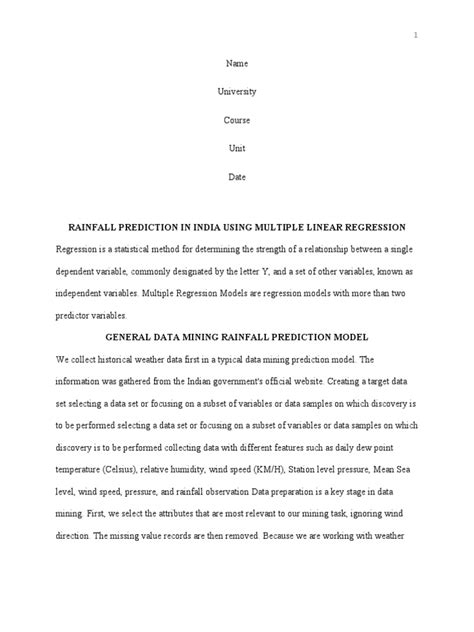 Rainfall Prediction In India Using Multiple Linear Regression Pdf