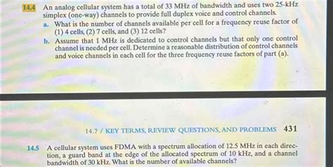 14 4 An Analog Cellular System Has A Total Of 33mhz