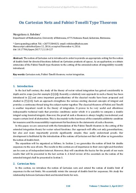 Pdf On Cartesian Nets And Fubini Tonelli Type Theorem