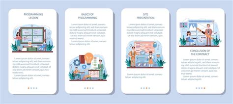 Premium Vector It Education Mobile Application Banner Set Students Learn Programming