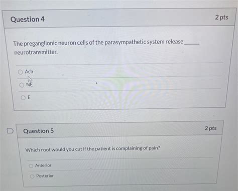 Solved Question 4 2 Pts The Preganglionic Neuron Cells Of