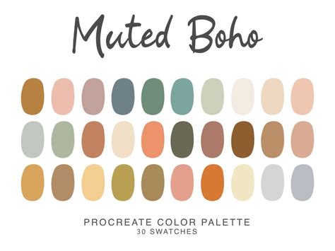 Boho Muted Procreate Color Palette Ipad Procreate Illustration Color Swatches For Bohemian