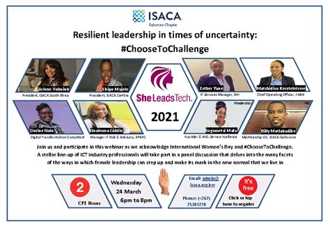 Isaca Sa An Event Hosted By The Isaca Gabarone Chapter Join One In Tech Sheleadstech And