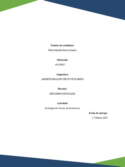 Investigación Costos De Inventarios Pdf Business Economias