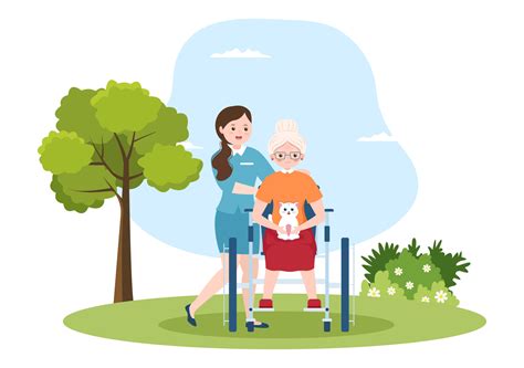 Elderly Care Services Hand Drawn Cartoon Flat Illustration With