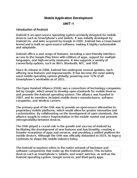 Mobile Application Development Notes Mobile Application Development Unit Introduction Of