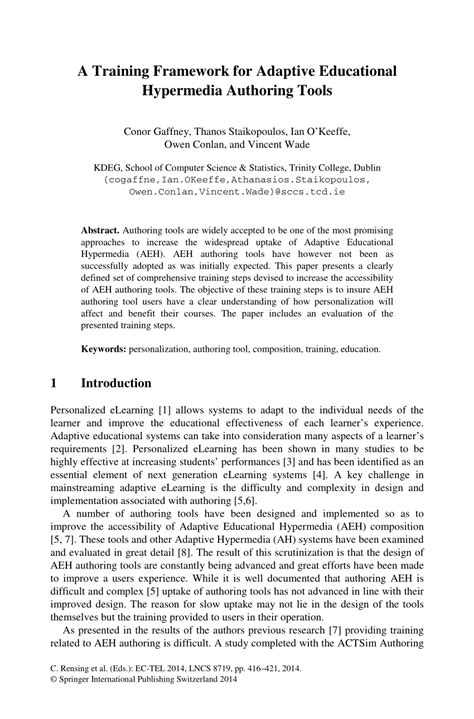 Pdf A Training Framework For Adaptive Educational Hypermedia