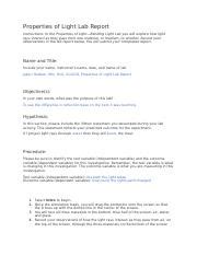5 02 Properties Of Light Lab Report Docx Properties Of Light Lab Report Instructions In The