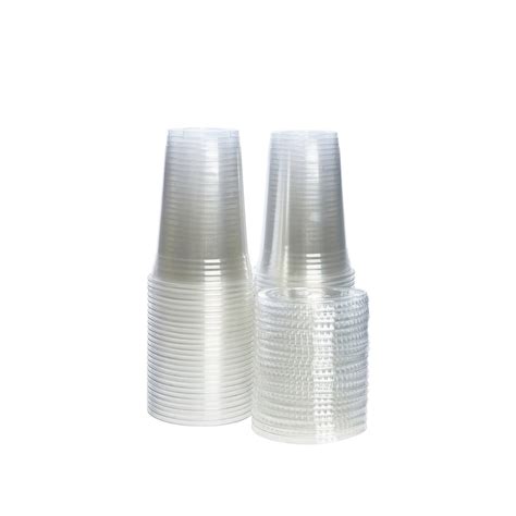 20 Oz Crystal Clear Plastic Cups With Lids Set Of 100