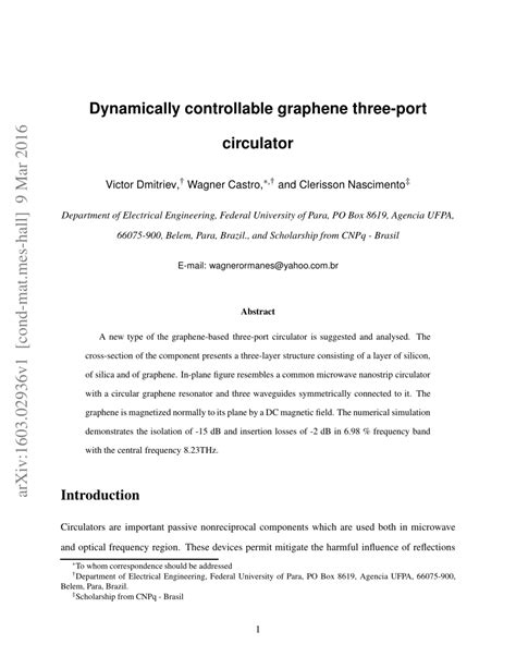 Pdf Dynamically Controllable Graphene Three Port Circulator