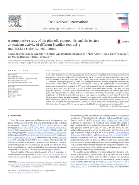 Pdf A Comparative Study Of The Phenolic Compounds And The In Vitro