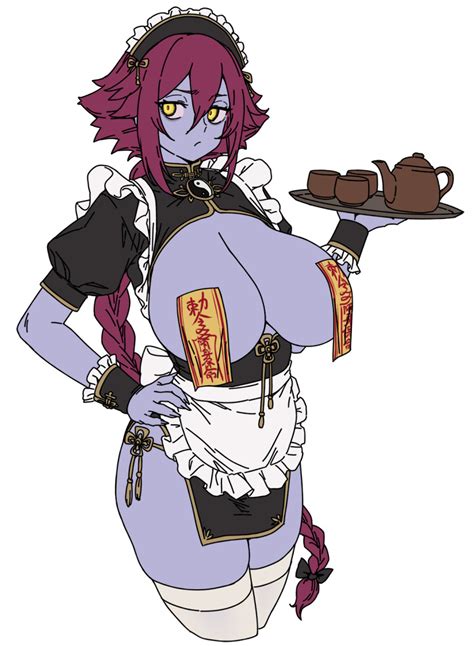 Houtengeki Original Highres 1girl Apron Braid Breasts Breasts