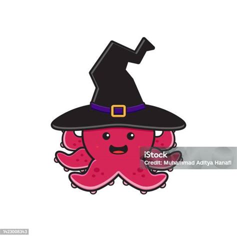 귀여운 문어 마녀 할로윈 마스코트 아이콘 만화 일러스트 플랫 만화 스타일 0명에 대한 스톡 벡터 아트 및 기타 이미지 0명 10월 가공의 인물 Istock