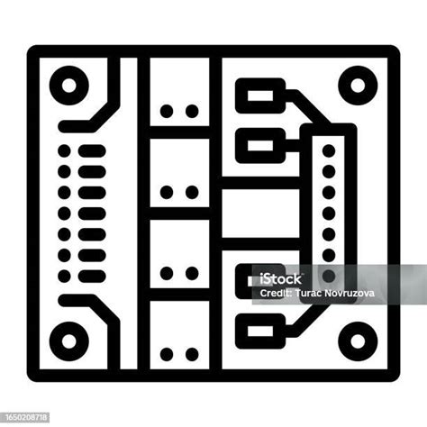 마운팅 슬롯 라인 아이콘 전자 개념 흰색 배경에 Pcb 벡터 기호 개요 스타일 아이콘 모바일 개념 웹 디자인이 있는 인쇄 회로 기판 벡터 그래픽 Cpu에 대한 스톡 벡터