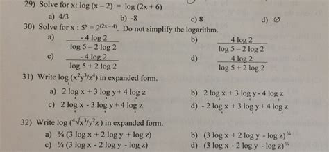 Solved 29 Solve For X Log X 2 Log 2x 6 B 8 A 4 3