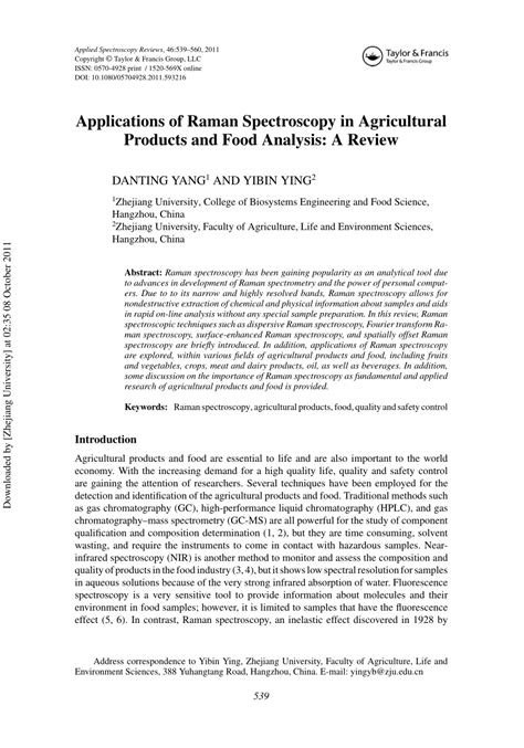 Pdf Applications Of Raman Spectroscopy In Agricultural Products And Food Analysis A Review