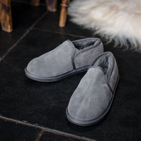Deluxe Mens Sam Sheepskin Slippers With Hard Sole Dark Grey