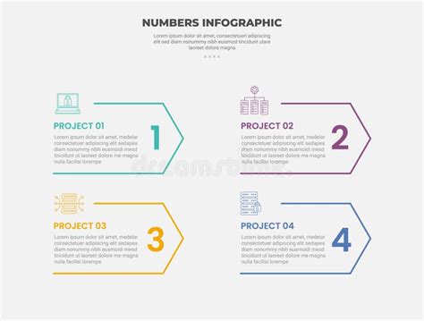 Numbers Or Numerical Infographic Outline Style With 4 Point Template