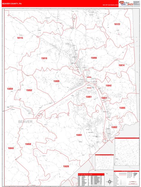 Beaver County Pa Zip Code Wall Map Red Line Style By Marketmaps Mapsales