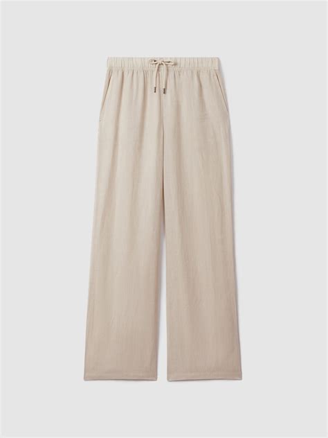Reiss Garment Dyed Wide Leg 100 Linen Trousers In Oatmeal Reiss