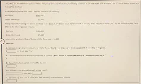 Solved Calculating The Predetermined Overhead Rate Applying Chegg