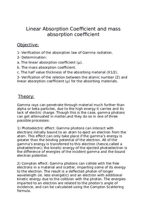 Doc Linear Absorption Coefficient And Mass Absorption Coefficient