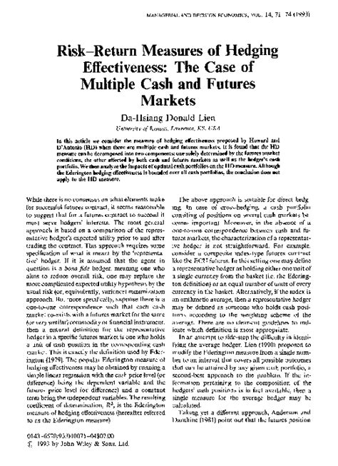 Pdf Risk Return Measures Of Hedging Effectiveness The Case Of
