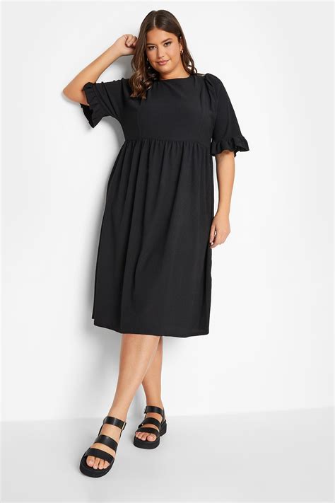 Yours Plus Size Black Textured Smock Midi Dress Yours Clothing