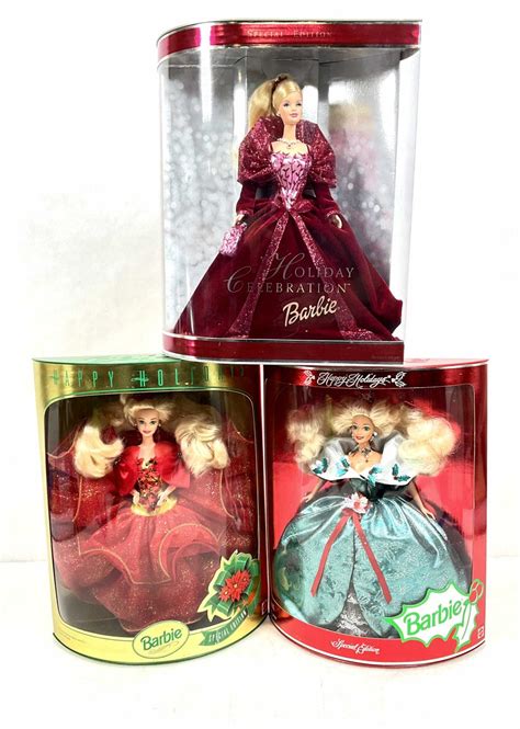 Lot 3 Holiday Celebration Happy Holiday Barbie Doll