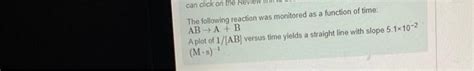 Solved The Following Reaction Was Monitored As A Function Of