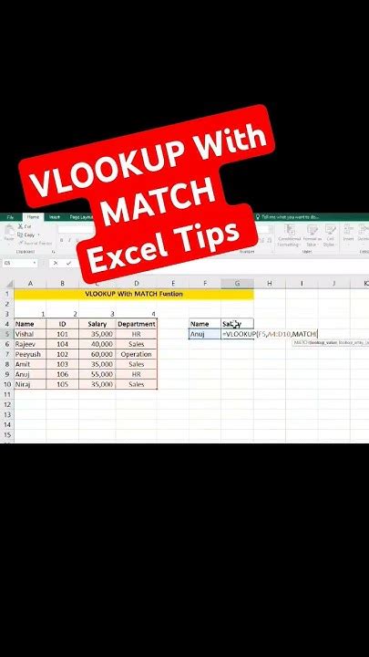 Vlookup With Match Excel Formula Vlookupformula Excel Vlookup Tips Match Youtube