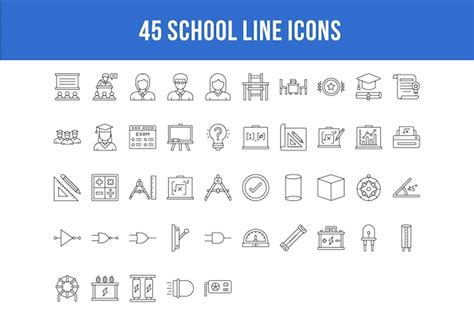 Premium Vector 45 School Line Icons