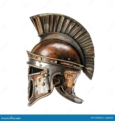 Rusty Steel Roman Centurion Helmet With Red Crest Isolated On White