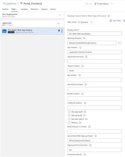 Reactjs Adding Environment Variables To Azure Static Web App Release Task Stack Overflow