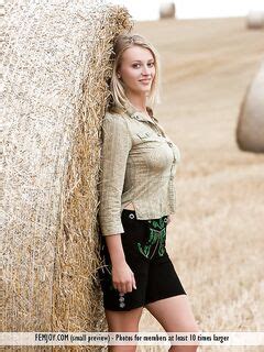 Sweet Blonde Chick Carisha Femjoy Strips And Poses Naked At The Haystack