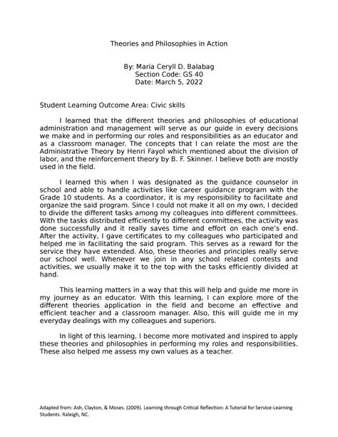 Activity 2 Critical Reflective Essay Theories And Philosophies In