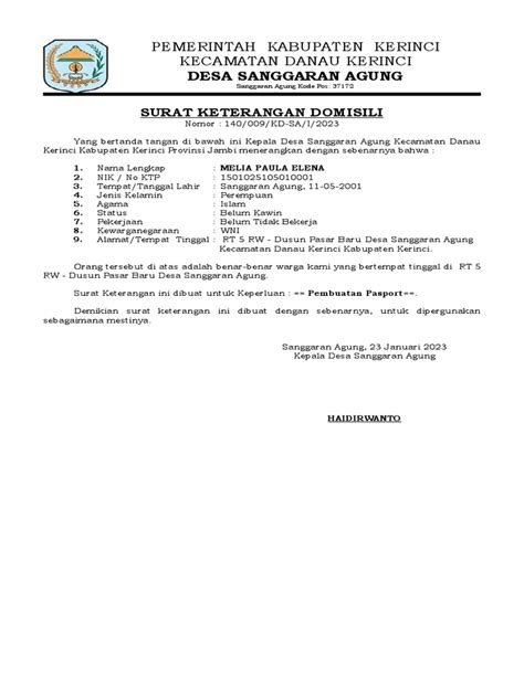 Surat Ket Domisili 1501020101910001 2023 01 23 9 Pdf