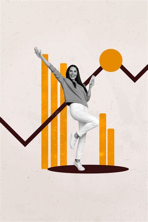 Poster Image Sketch Vertical Collage Of Happy Businesswoman Businessman Stand Chart Development